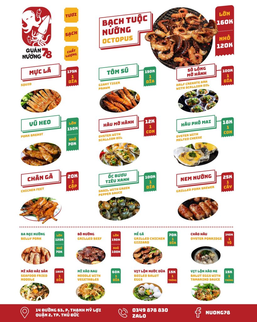 Menu Quán Nướng 78 Thiên Đường Hải Sản Nướng Giá Bình Dân Tại Thủ Đức ...