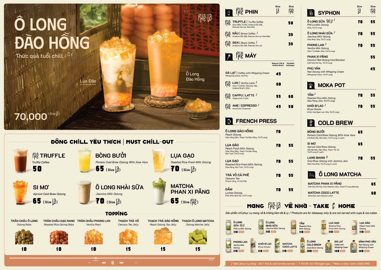 Phê La Menu Thực Đơn Ô Long Đặc Sắc, Cà Phê Truyền Thống, Cold Brew ...