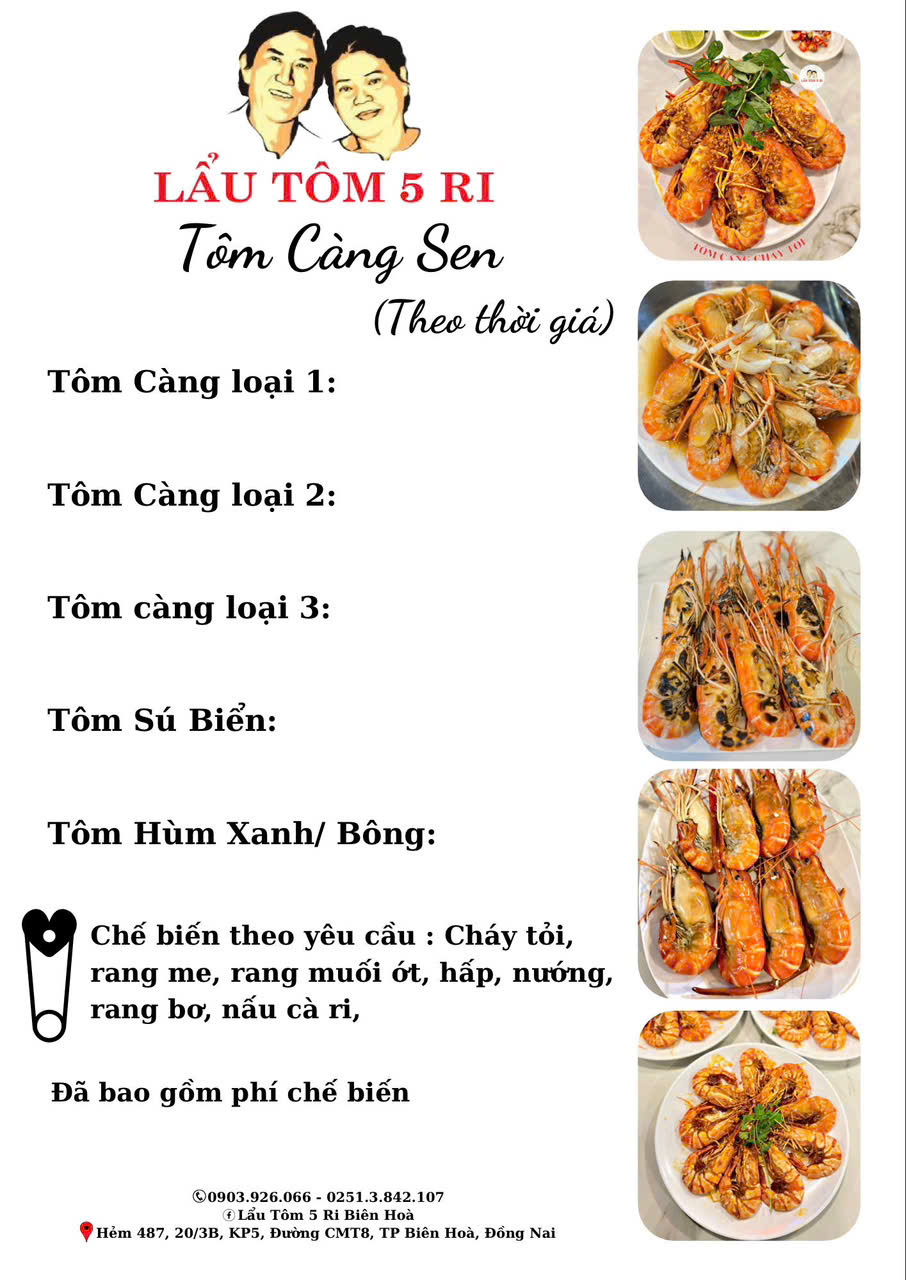 Menu Lẩu Tôm 5 Ri Biên Hòa Thiên Đường Hải Sản Tươi Sống, Món Ngon Chế ...