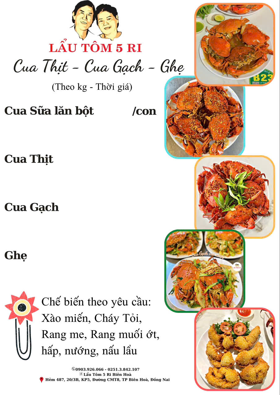 Menu Lẩu Tôm 5 Ri Biên Hòa Thiên Đường Hải Sản Tươi Sống, Món Ngon Chế ...